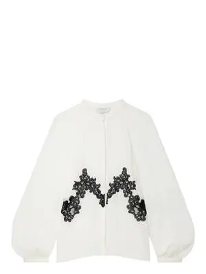 Gabriela Hearst Yately Lace-trimmed Silk-chiffon Blouse - Neutrals