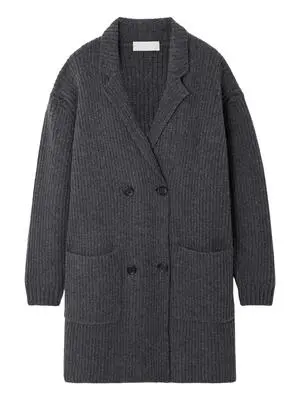 Falke Double-breasted Ribbed Wool Cardigan - Gray