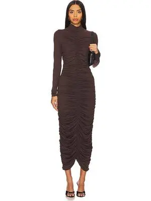 Susana Monaco Gathered Long Sleeve Dress - Brown