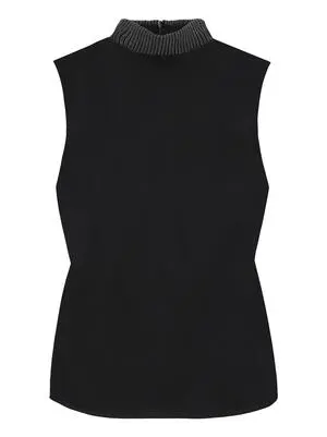 Brunello Cucinelli Sleeveless Silk-satin Blouse With Monili Bead Embellishment - Black