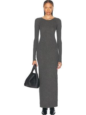 Sprwmn Long Sleeve Crewneck Cashmere Maxi Dress - Grey
