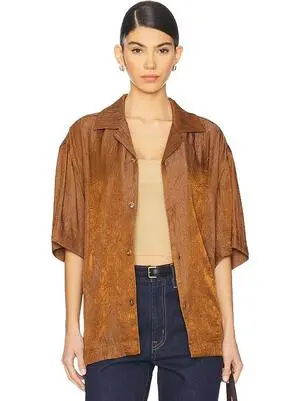 WAO WAO Crinkled Short Sleeve Shirt In Brown. Size XS. Also Brown