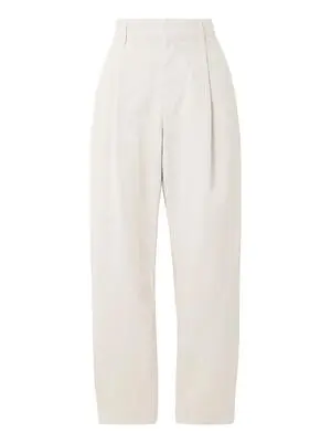 Brunello Cucinelli Pleated Cotton-blend Twill Tapered Pants - Ecru