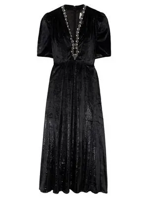 Saloni Tabitha Embellished Metallic Velvet Midi Dress - Black