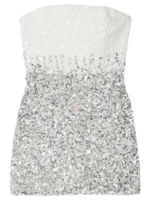 Retrofete Katalina Strapless Sequined Tulle Mini Dress - Silver