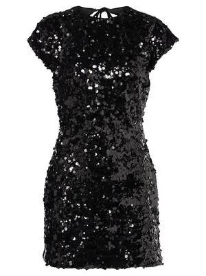 GANNI Sequined Velvet Mini Dress - Black