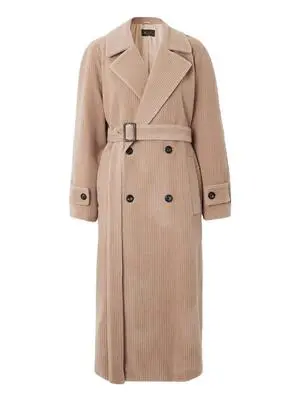 Loro Piana Double-breasted Belted Cashmere-corduroy Coat - Neutrals
