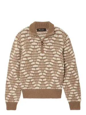 Loro Piana Jacquard-knit Camel Hair Zip-up Sweater - Neutrals