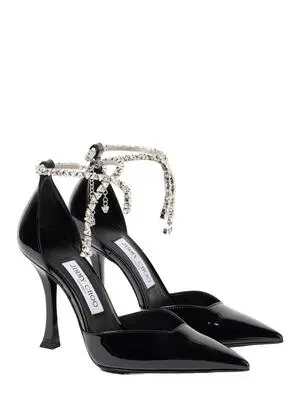 JIMMY CHOO Stevie 100 Embellished Patent Leather Pumps - Black