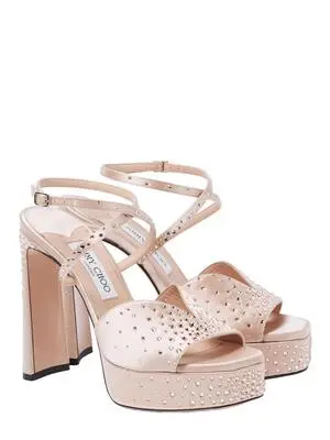 JIMMY CHOO Karli 125 Satin Platform Sandals - Pink