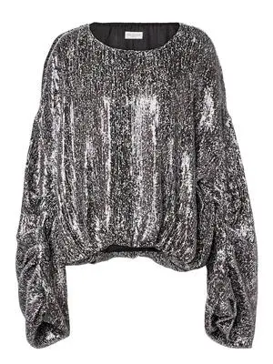 Dries Van Noten Sequined Gathered Blouse - Silver