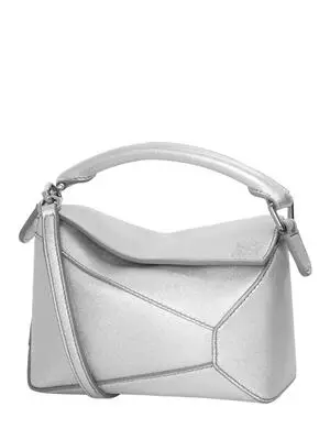 Loewe Loewe Mini Leather Puzzle Edge Top-Handle Bag Silver