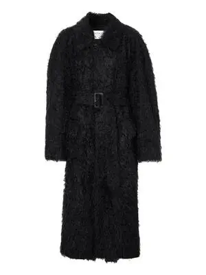 Carven Belted Faux-shearling Coat - Black