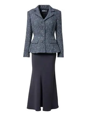 SELF-PORTRAIT Boucle And Crepe Midi Dress - Blue