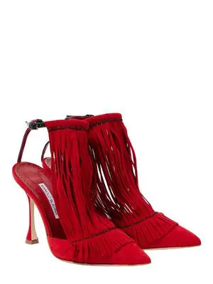 MANOLO BLAHNIK Manolo Blahnik Fiki 105 Suede Pumps With Fringe Detailing