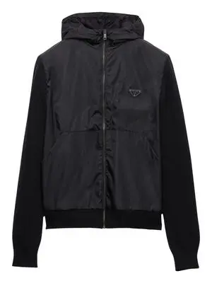 Prada Wool-cashmere Sleeve Zip-up Hoodie - Black
