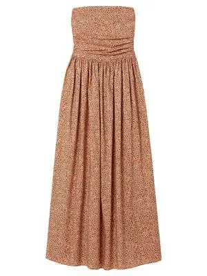 Matteau Strapless Floral-print Gathered Organic Cotton-poplin Midi Dress - Orange