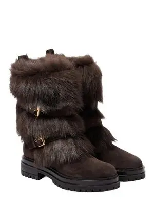GIANVITO ROSSI Gianvito Rossi Maverick Shearling-Trimmed Suede Biker Boots Brown