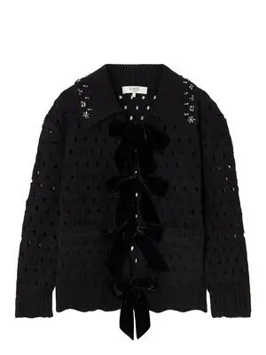 Sea Leia Embellished Open-knit Wool Cardigan - Black