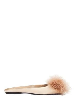 Saint Laurent Lido Flat Mule With Feather Pom Pom - Partridge Pink