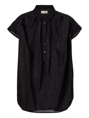 NILI LOTAN Normandy Shirred Cotton Blouse - Black