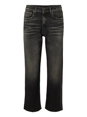 R13 Boyfriend Cropped Distressed Straight-leg Jeans - Black