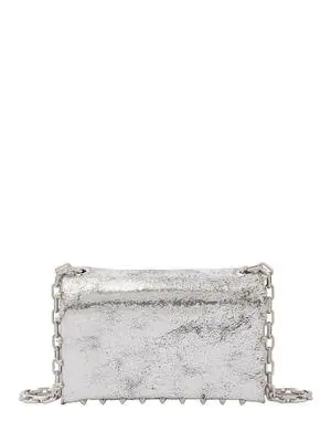 CHRISTIAN LOUBOUTIN Spiked Metallic Leather Crossbody Bag - Silver