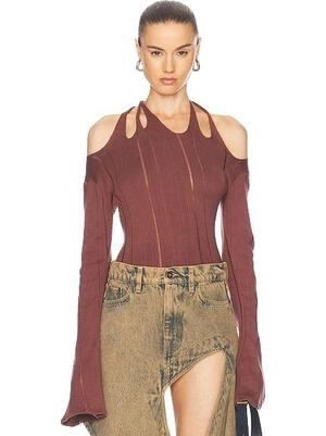 JADE CROPPER Braided Long Sleeve Top - Rust Brown
