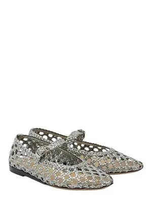 Le Monde Beryl Woven Leather Mary Jane Flats - Silver