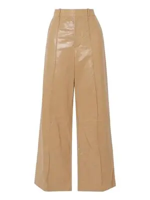 Marni Pintucked Leather Wide-leg Pants - Neutrals