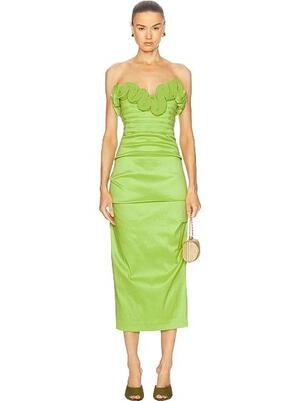 RACHEL GILBERT Rachel Gilbert Strapless Ruffled Midi Dress