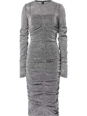 Dolce & Gabbana Sequined Ruched Midi Dress - Silver