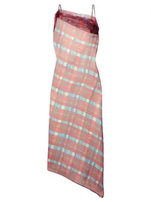 FERRAGAMO Checked Organza Midi Dress - Red