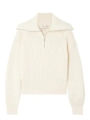 HIGH SPORT HIGH SPORT Chester Ribbed Cotton-Blend Zip-Up Sweater Neutrals