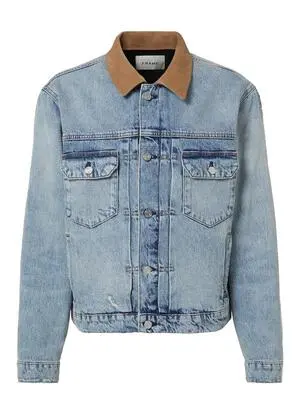 FRAME Distressed Suede-trimmed Denim Jacket - Blue