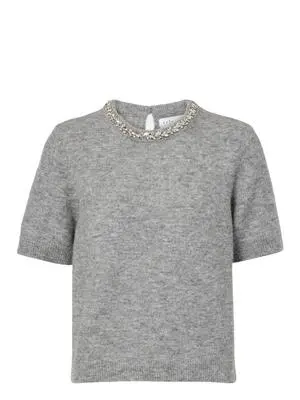 Velvet By Graham & Spencer Embellished Alpaca And Wool-blend Top - Grey