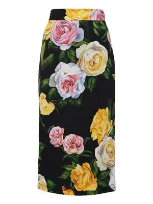 DOLCE & GABBANA Dolce&Gabbana Floral Silk-Blend Charmeuse Midi Skirt