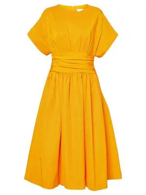 Carolina Herrera Gathered Cotton-blend Midi Dress - Orange