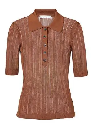 FRAME Laddered Ribbed-knit Polo Shirt - Brown