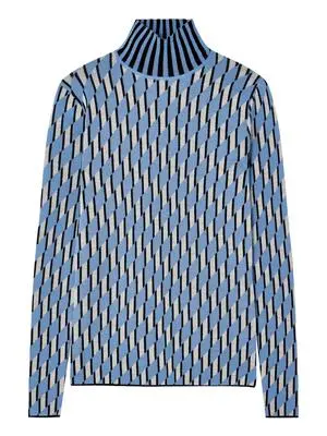 ZANKOV Raven Merino Wool-jacquard Geometric Print Turtleneck Sweater - Multi