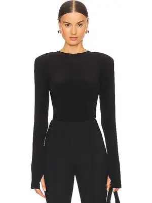 Norma Kamali Jersey Top With Padded Shoulders And Thumbholes - Black
