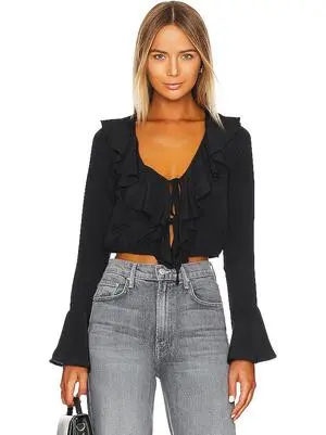 MORE TO COME Denise Ruffle Tie Top - Black