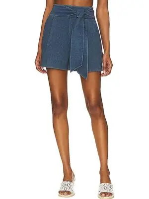 Susana Monaco Stretch Denim Shorts With Detachable Waist Tie - Blue