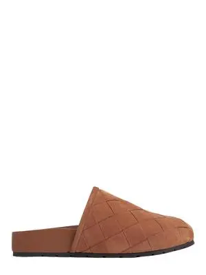Bottega Veneta Reggie Intrecciato Suede Clogs - Tan