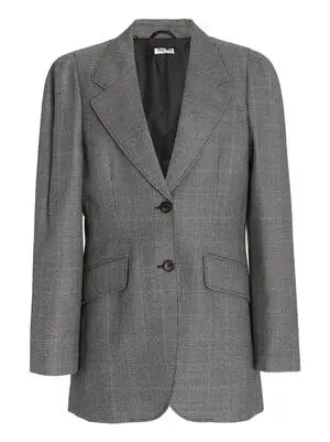 MIU MIU Miu Miu Puff-Sleeve Checked Wool Blazer