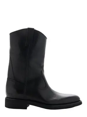GOLDEN GOOSE Biker Leather Boots With Embroidered Star Detail - Black