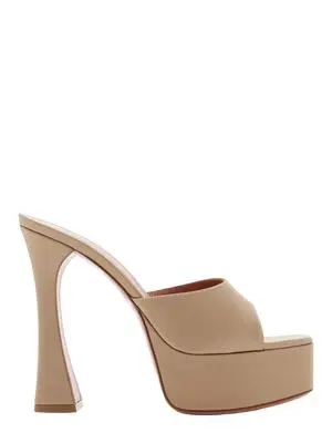 Amina Muaddi Dalida Satin Platform Mules - Tan