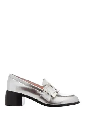ROGER VIVIER Viv' Rangers Buckle-Embellished Leather Loafers Silver
