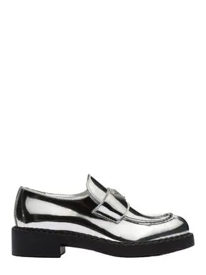 Prada Metallic Leather Loafers Silver
