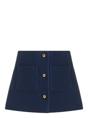 Prada Buttoned Wool-silk Twill Mini Skirt - Blue